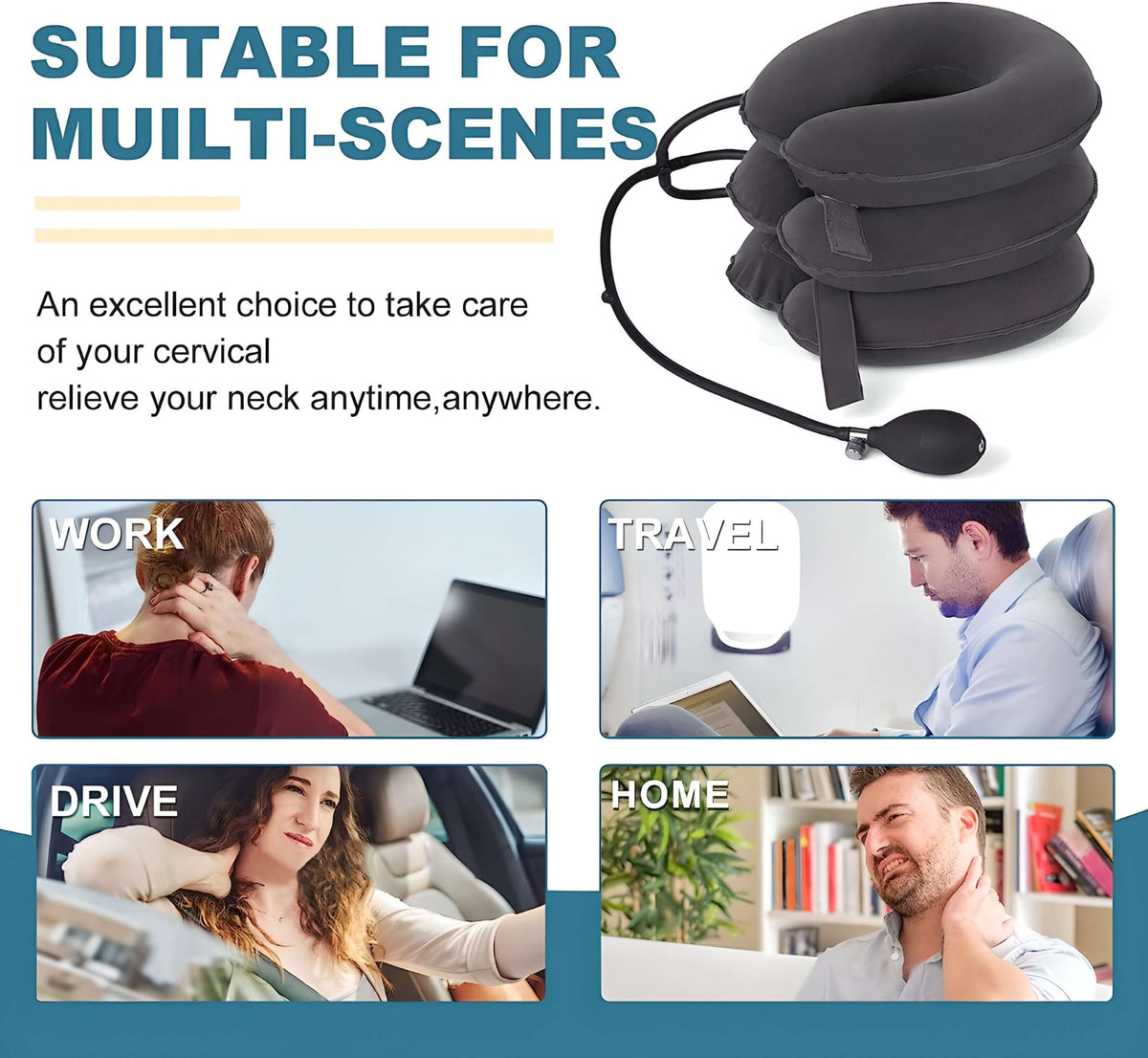 Premium Cervical Neck Traction Device for Neck Pain Relief - Adjustabl